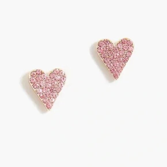 J. Crew | Jewelry | J Crew Pav Crystal Pink Heart Stud Earrings | Poshmark
